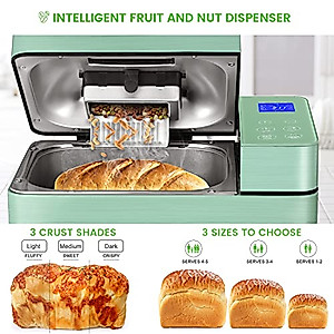 KEEPEEZ 2.2LB Large Bread Maker Machine-Dual Heaters, 17-in-1 Breadmaker with Gluten-Free, Pizza Dough, Jam, Auto Nut Dispenser,Ceramic Pan&Touch Panel, 3 Loaf Sizes 3 Crust Colors,15H Timer,Recipes