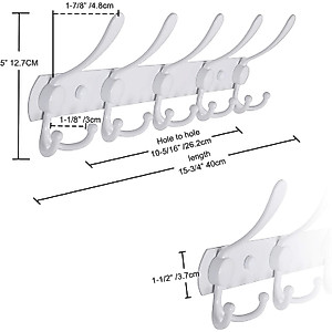 DVACEL 2 Pack Coat Rack Wall Mount, Wall Coat Rack with 5 Tri Hooks for Hanging Heavy Duty，Stainless Steel for Towel Clothes Coat Hanger Hat Rack Bathroom Bedroom Kitchen Hotel Entryway (White)