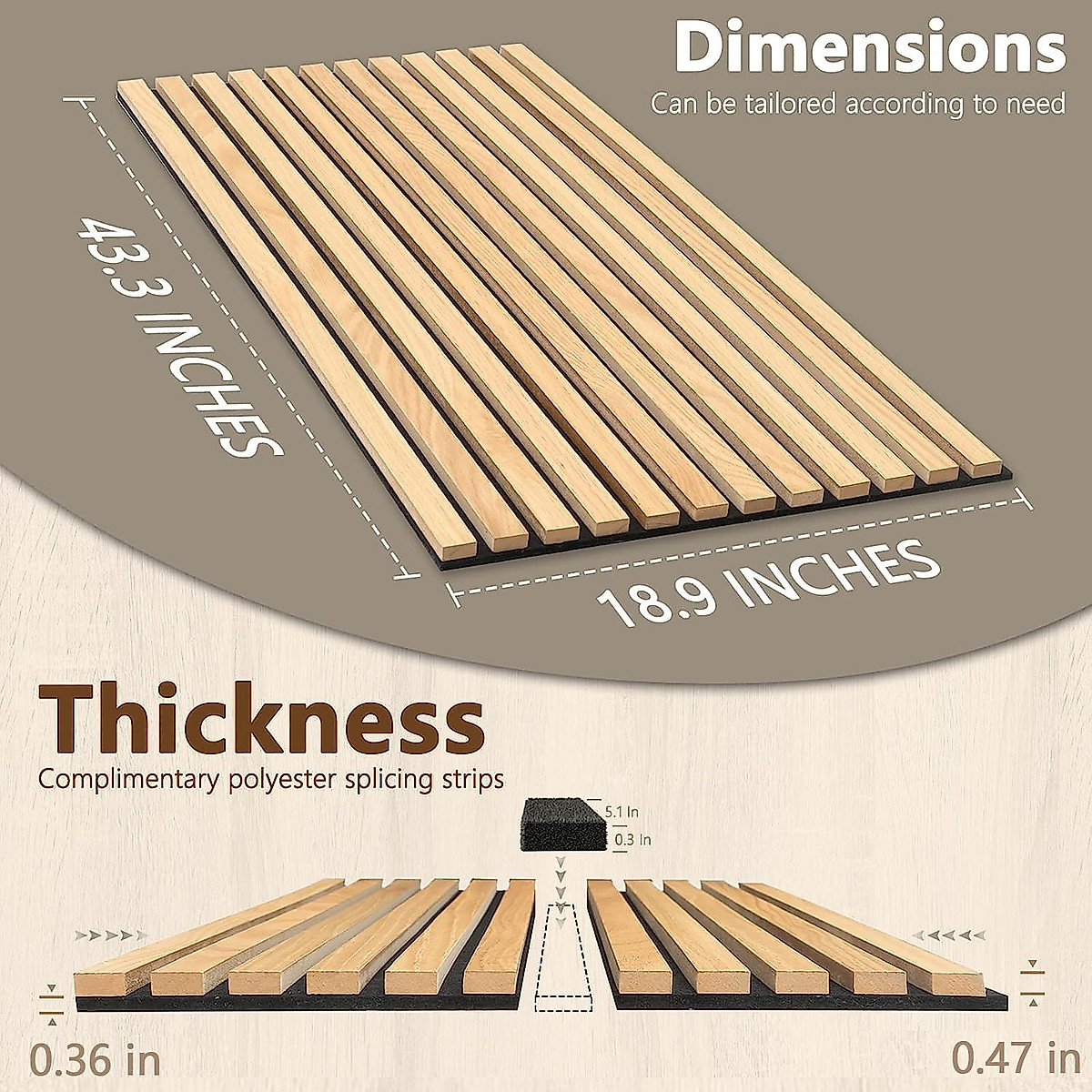 Acoustic Wood Slat Wall Panels for Interior Wall Decor | Soundproof Wall Panels | 3D Slat Wood Panels | Bedroom Sound Absorption Decor | 43.3” x 18.9” Each | Natural Oak (Oil Painted) - 2 PCS