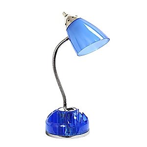 Limelights LD1015-CBL Flossy Organizer Desk Lamp with Charging Outlet Lazy Susan Base, Clear Blue 18.50 x 6.40 x 6.40 inches