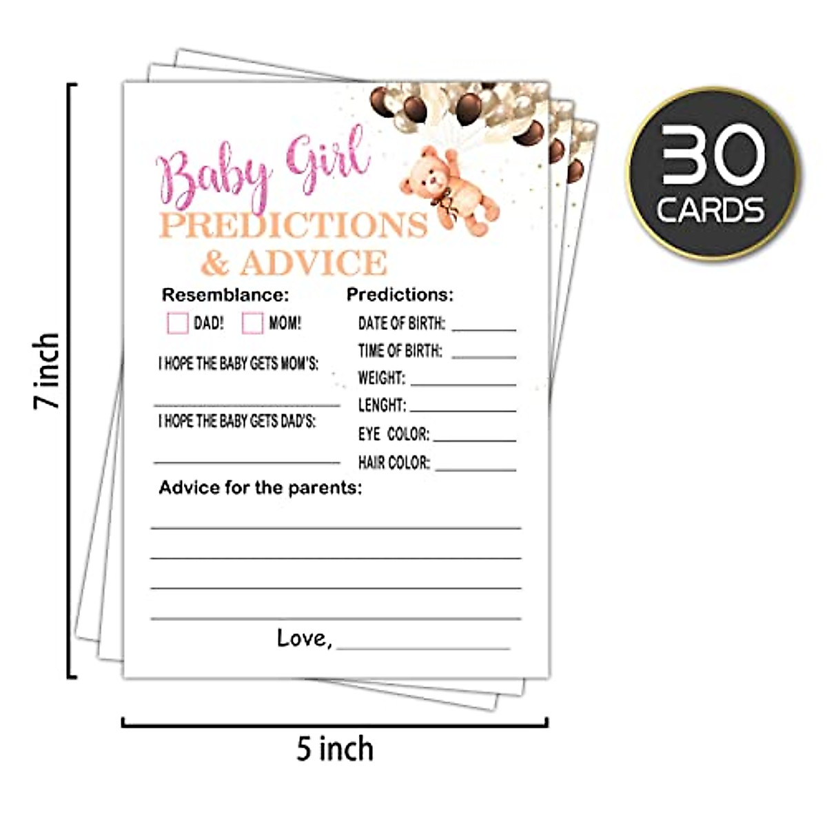 Baby Girl Predictions & Advice Baby Shower, Little Bear Predict Newborn Kids Game, New Parent Message Advice Book Mommy Daddy to Be Keepsake Party Favor Supplies Decoration -30 Game Cards(bb012-yx15)