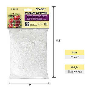 CastleGreens 5 x 60ft Plant Trellis Netting, Heavy-Duty Polyester Trellis Net Design for Climbing Fruits and Vegetables, Hydroponics Grow Net, Easy to Use, 1-Pack