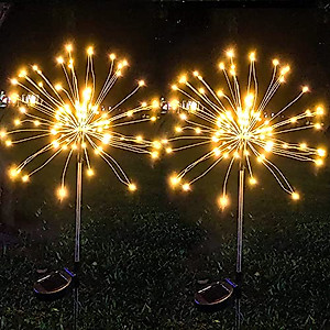 Dengduoduo 2 Pack Solar Garden Lights, Solar Firework Lights, Solar Lights Outdoor Waterproof with 2 Lighting Modes, Landscape Light for Walkway, Garden, Patio, Yard, Flowerbed, Parties (Warm White)