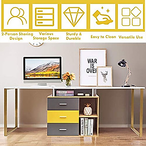 Tangkula 87 inch 2-Person Desk with 3 Storage Drawers & Shelves, Large Computer Desk, Multifunctional L-Shaped Desk Writing Desk Computer Workstation with Spacious Desktop, Home Office Desk
