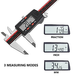 VINCA DCLA-0605 0-6 Inch/150mm Electronic Digital Vernier Caliper Inch/Millimeter/Fraction Stainless Steel Large LCD Screen Measuring Tool