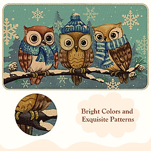 Winter Door Mat, Non Slip Owl Welcome Entrance Mats Christmas Winter Snowflake Home Decor 29 x 17 Inch Rubber Kitchen Doormat for Xmas Holiday Entryway Front Porch Farmhouse Decoration