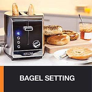 KRUPS KH732D50 2-Slice Toaster, Stainless Steel Toaster, 5 Functions with Cancel, Toasting, Defrost, Reheat and Bagel, Cord Storage, Silver
