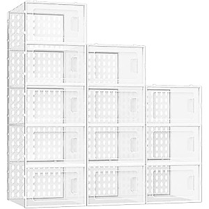Fixwal 12 Pack Shoe Storage Box, Shoe Organizer Boxes, Clear Stackable Plastic Shoe Boxes with Lids, Shoe Organizers for Closet, Shoe Display Case, Sneaker Storage Bins Holders