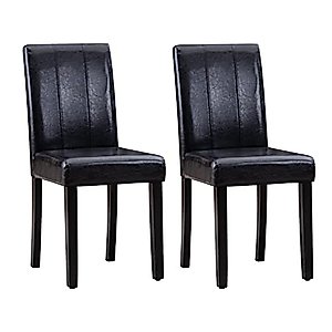 Restworld Dining Chairs Set of 2,Solid Wood Leatherette Parson Chairs(Black)