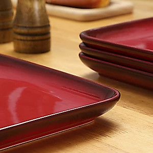 LOVECASA Red Dinner Plates Set of 4, Square Dessert Salad Plates Set, 10 Inch Stoneware Plates, Dishwasher, Oven and Microwave Safe