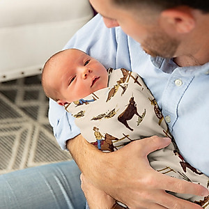 Sweet Jojo Designs Wild West Cowboy Baby Boy Swaddle Blanket Jersey Stretch Knit for Newborn or Infant Receiving Security - Red, Blue, Tan Western Southern Country Horse