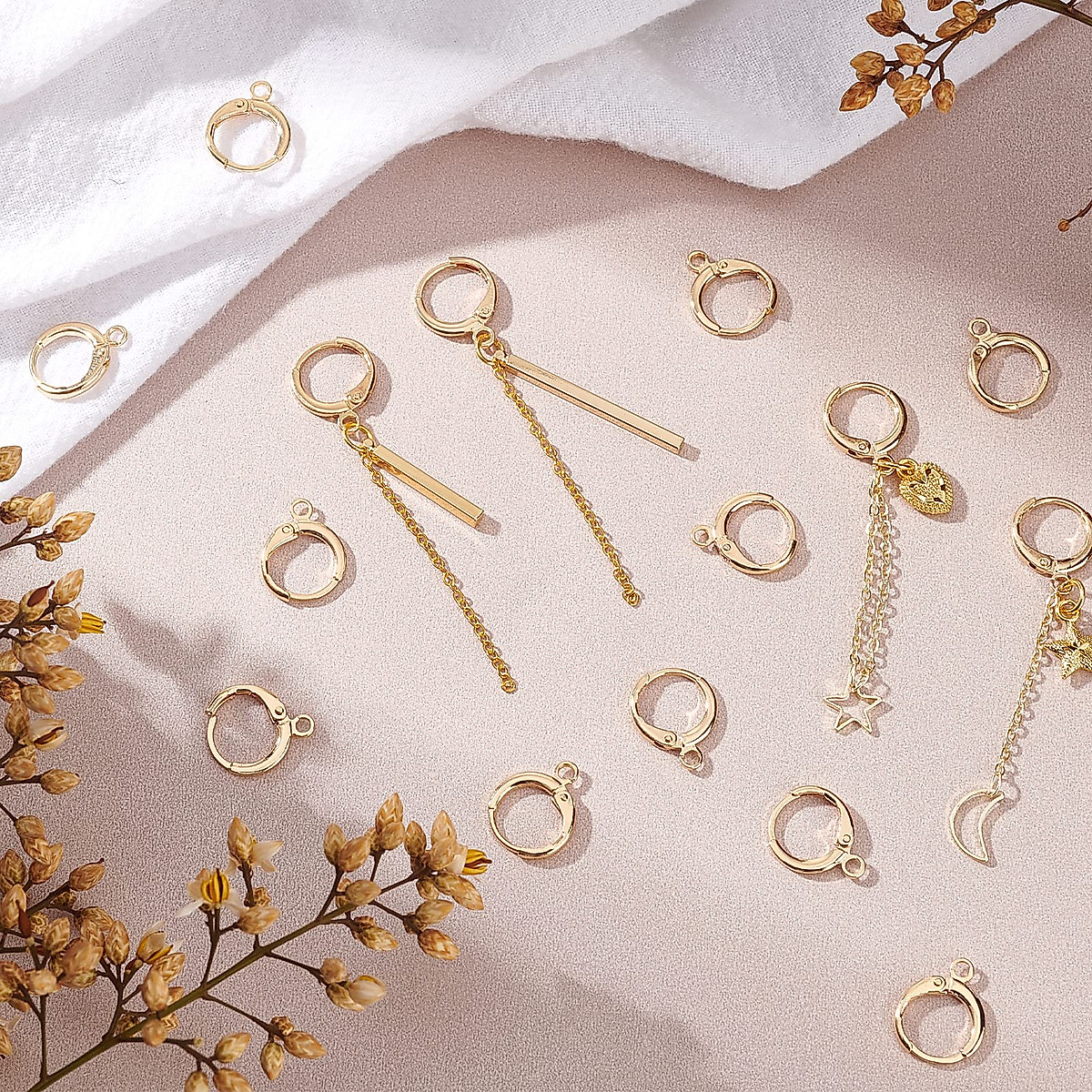 PH PandaHall 30pcs Earring Hooks Huggie Hoop Earring Findings 18K Gold Plated Lever Back Earring Hook 12 Gauge Gold Huggie Earring with Loop for Mom Women Men Earring Jewelry Making, 11.5x15x2mm