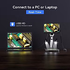 TOMLOV DM9 7" LCD Digital Microscope 1200X, 1080P Video Coin Microscope with Metal Stand, 12MP Ultra-Precise Focusing, LED Fill Lights, PC View, Windows/Mac OS Compatible, with SD Card, Model- DM9
