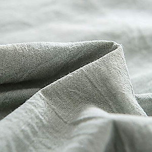 Eikei Washed Cotton Chambray Duvet Cover Solid Color Casual Modern Style Bedding Set Relaxed Soft Feel Natural Wrinkled Look (King, Eucalyptus Mint)