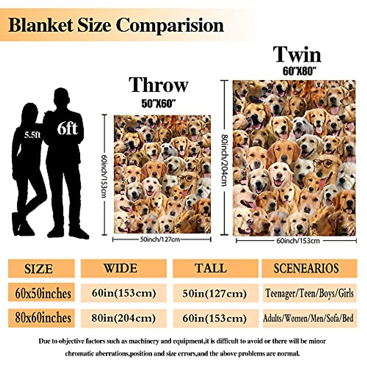 HSELOGI Golden Retriever Blanket Gift for Dog Lover Funny Dog Print Fleece Blanket Home Decor Plush Fuzzy Blanket Cute Puppy Blanket Throw for Kids Girls Boy for Adult Women Sofa Bed Chair 60"x80"