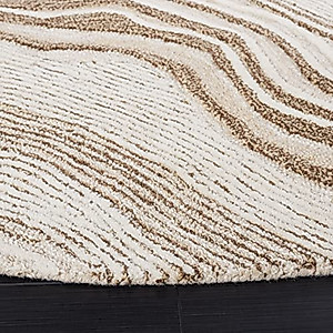SAFAVIEH Fifth Avenue Collection Area Rug - 8' Round, Beige & Ivory, Handmade Mid-Century Modern Abstract New Zealand Wool, Ideal for High Traffic Areas in Living Room, Bedroom (FTV121B)