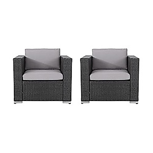 Christopher Knight Home Murano Outdoor Wicker Club Chair with Water Resistant Cushions, 2-Pcs Set, Grey / Silver