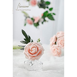floroom Artificial Flowers 25pcs Real Looking Blush Foam Fake Roses with Stems for DIY Wedding Bouquets Bridal Shower Centerpieces Party Decorations