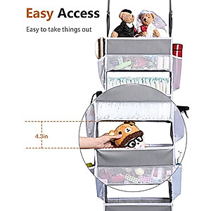 ULG Over Door Organizer with 4 Large Pockets 6 Mesh Side Pockets, 33 lbs Weight Capacity Hanging Storage Organizer with Clear Window for Bedroom Nursery, Baby Kids Toys, Diapers, Light Grey (1 Pack)