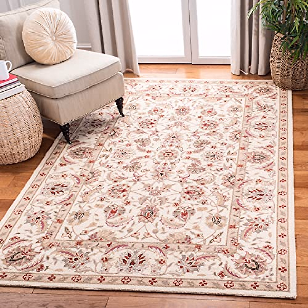 SAFAVIEH Chelsea Collection Accent Rug - 3'9" x 5'9", Burgundy & Ivory, Hand-Hooked French Country Wool, Ideal for High Traffic Areas in Entryway, Living Room, Bedroom (HK78B)
