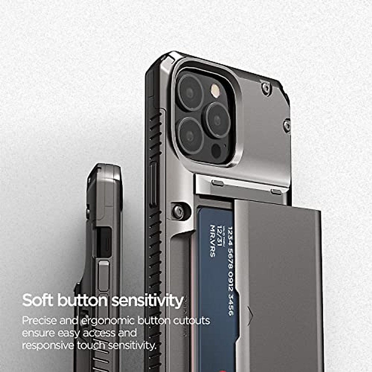 VRS Design Damda Glide Pro Phone Case for iPhone 13 Pro Max, Sturdy Semi Auto Wallet [4 Cards] Case Compatible for iPhone 13 Pro Max Case (2021)