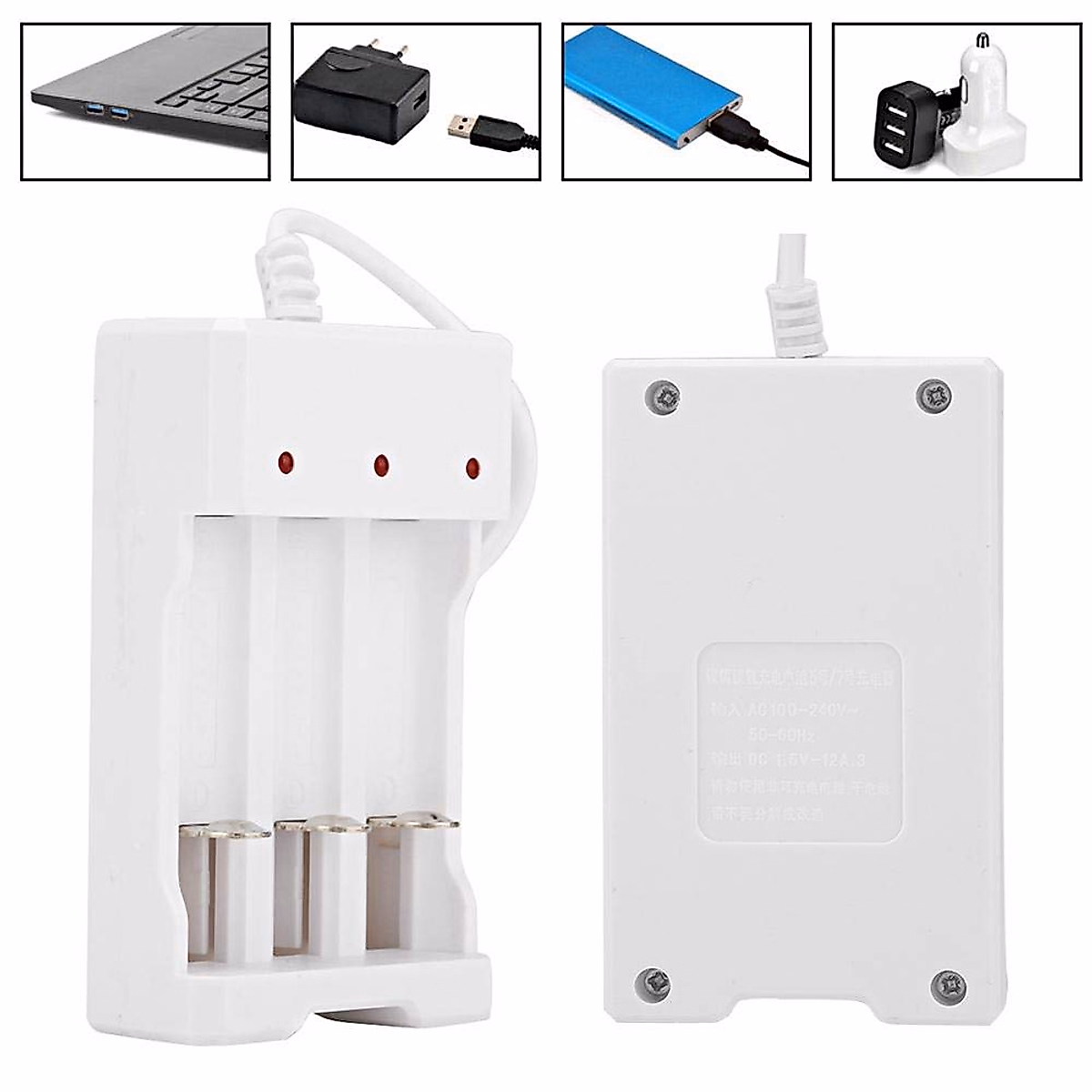 Portable Universal Rechargeable 3.6V Three Slots AA and AAA Battery Smart Charger