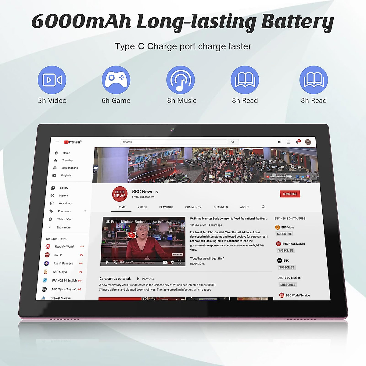 10.1 Inch Android 11 Tablet, Newest 2 in 1 Tablets, 4GB RAM+64GB ROM Quad-Core Processor, 1280*800 FHD Tableta with Keyboard/Mouse/Case/Stylus/Tempered Film, 8MP Dual Camera 6000mAh Battery 10" Tab PC