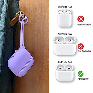 AirPods 3rd Generation case Waterproof and Anti-Lost case with Silicone Lanyard. Wireless Charging, LED Light Visible (Purple)