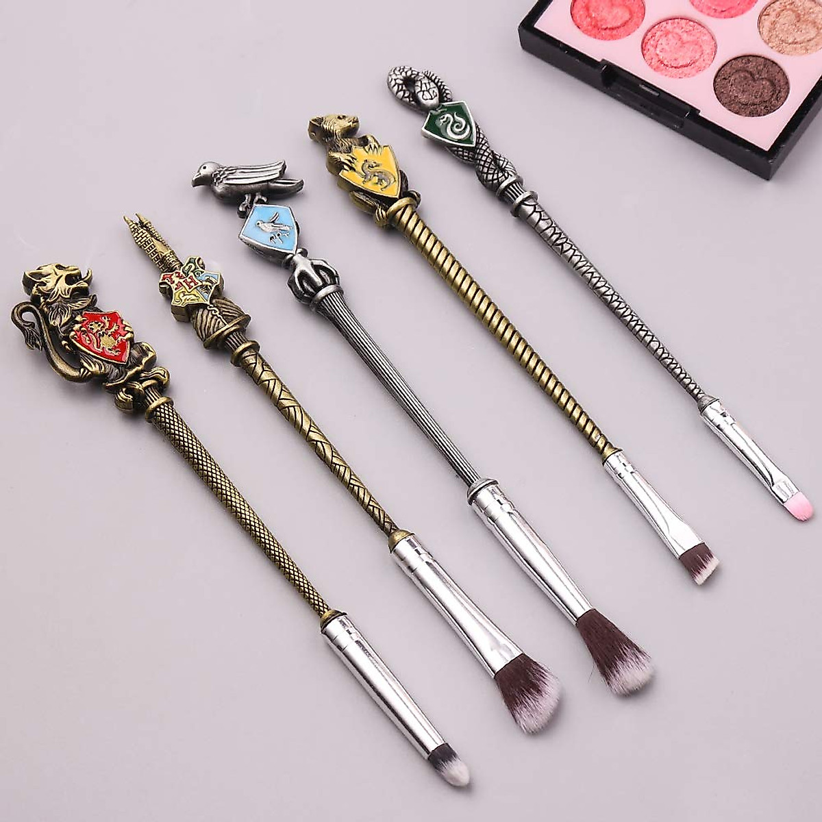 Magic Wand Makeup Brushes Set - 5pcs Wizard Wand Makeup Brushes Foundation Blending Blush Eyeshadow Face Lip Powder Brush Beauty Tools (New-Bronze)