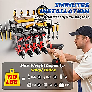 Advzon Power Tool Organizer Power Tool Organizer Wall Mount Heavy-Duty Removable Design Drill Holder with Reasonable Layered No Need for Assembly for Garage Organization Repair Room Woodworking Room