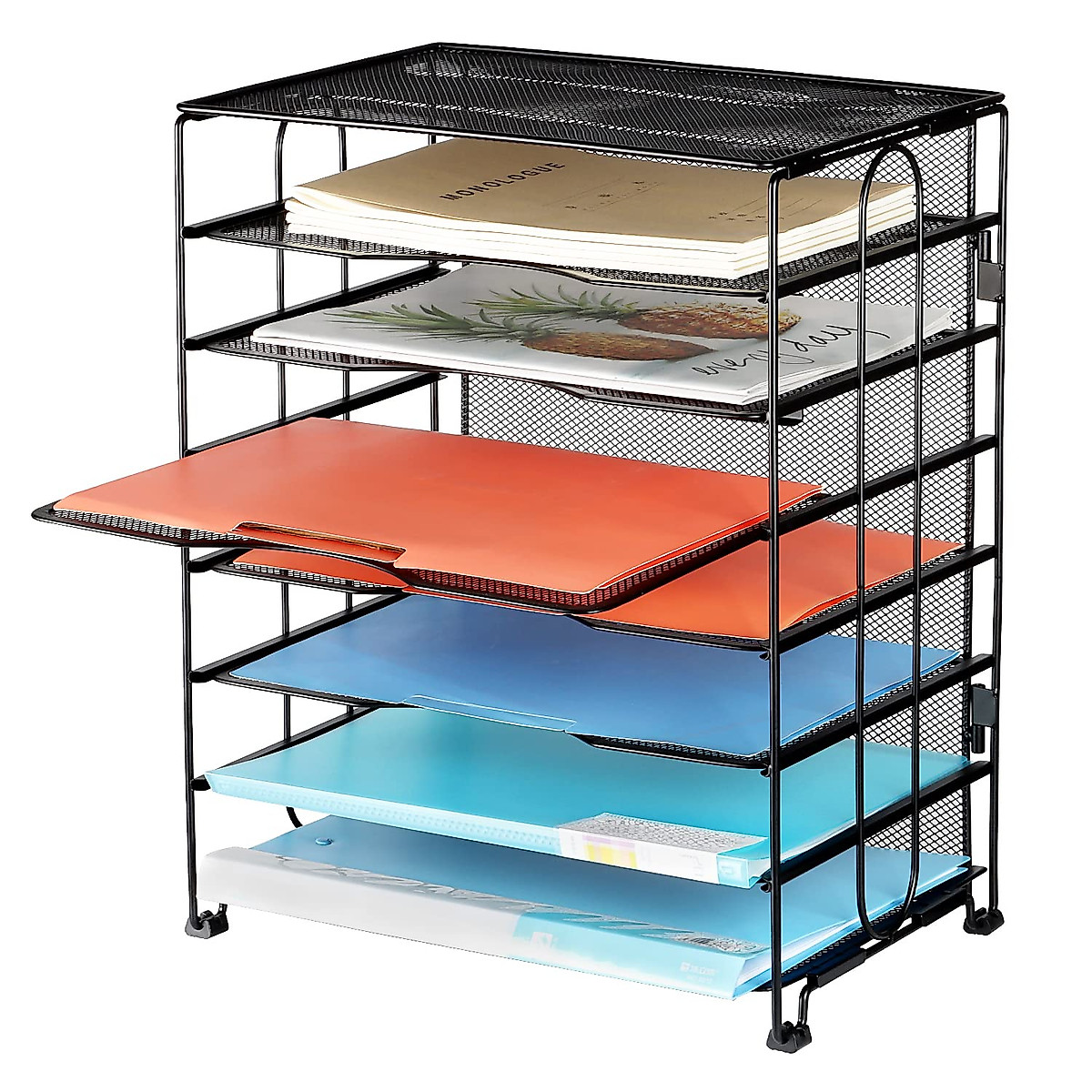 Univivi Office Desk Organizer, 7-Tier Mesh Letter Trays , File Paper Tray Organizer / Screws Free design ,Black