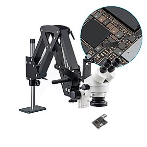 DZQ Micro Inlaid Mirror 7X-45X Multi-Directional Microscope Set Working Distance 3.7-11.8 inch Micro-Setting Microscope Spring Bracket with Ring Light(Upgraded Version)