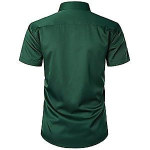 ZEROYAA Men's Casual Urban Stylish Slim Fit Short Sleeve Button Up Dress Shirt with Pocket ZLSC15-Dark Green Large