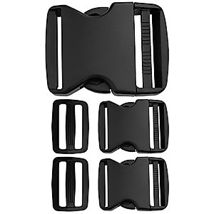 2" Buckles for Straps Quick Side Release Plastic Buckle Clip 2 pcs + Tri-Glide Slide 2 pcs Fit 2 inch Wide Nylon Strap Webbing Belt, Heavy Duty Dual Adjustable No Sew, Backpack Parachute Replacement