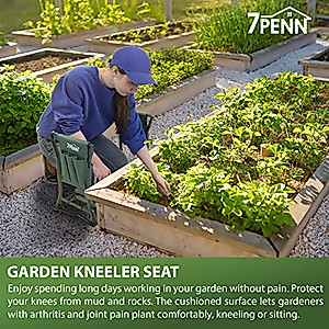 7Penn Garden Stool - 2 in 1 Garden Kneeler and Garden Work Seat Green Foldable Stool with Pouches and Cushioned Seat