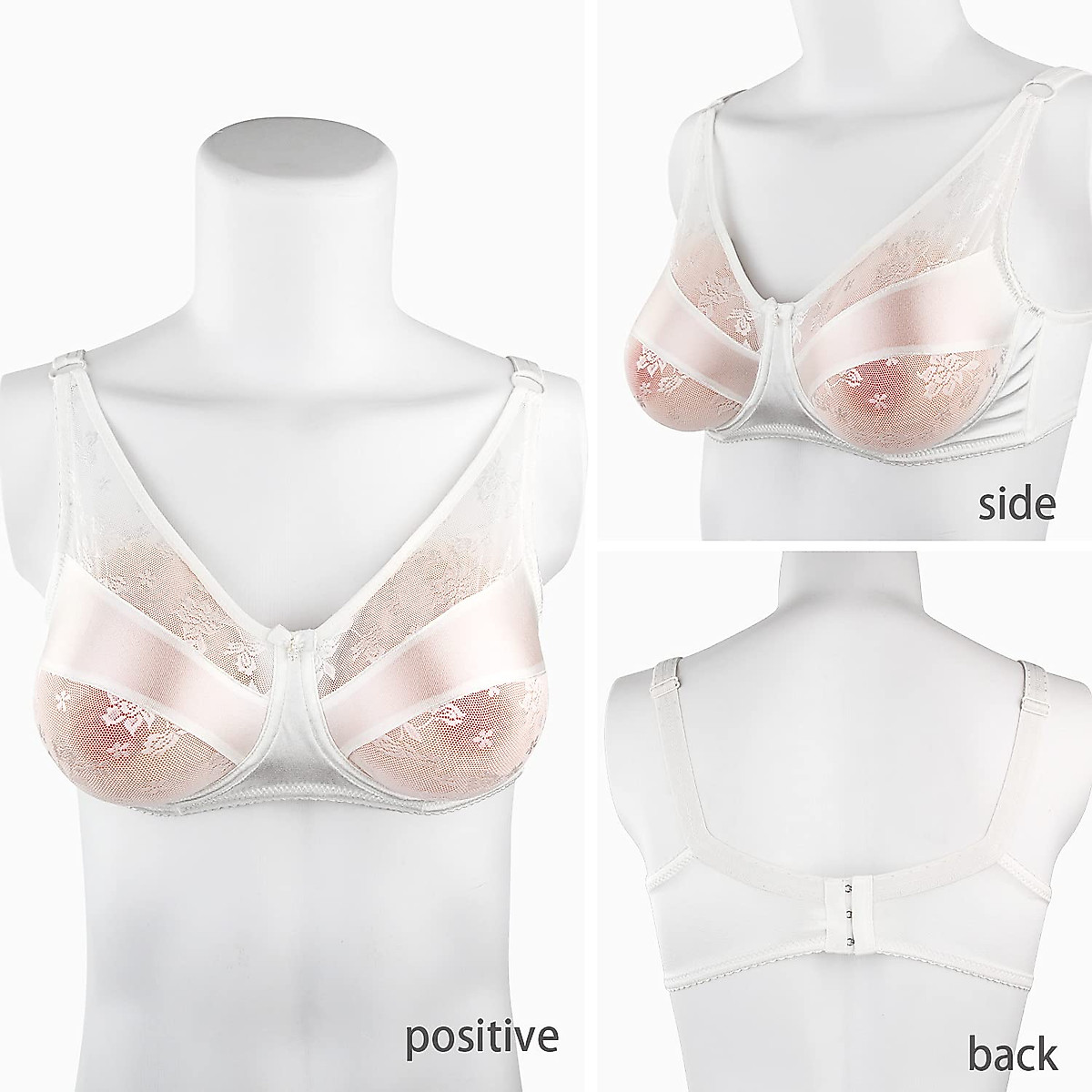 Lervanla Silicone Breast Forms with Pocket Bra inserts for crossdressers Prosthetic Breast for Transgender (A500, white)