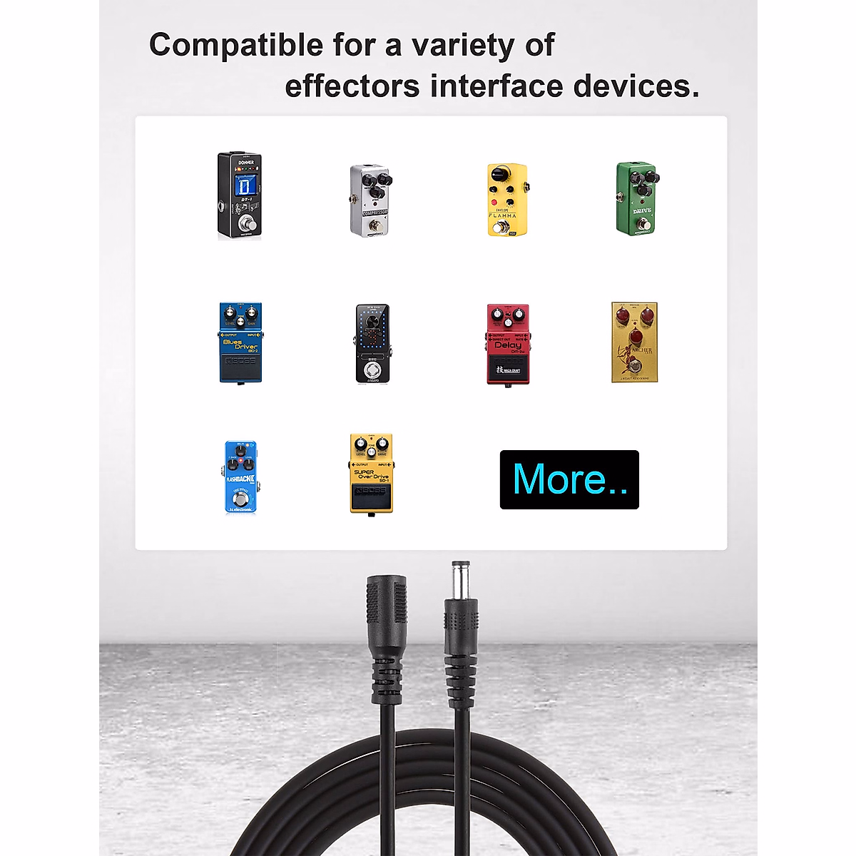 Mr.Power Guitar Effect Pedal Cord DC Power Extension Cable, 5.5 x 2.1mm Male to Female Guitar Effect Pedal Lead/Cord Extender Wire 3.2ft / 39.4in / 1m 20AWG (2 Pack)