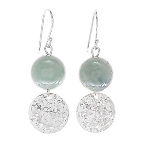 NOVICA Artisan Handmade Jade Dangle Earrings Sterling Silver Thailand Gemstone [1.7 in L x 0.5 in W] ' Shining Moon in Green'