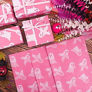 100 Sheets Halloween Pink Boo Tissue Paper, 20 x 14in Pink Ghost Print Wrapping Tissue Cute Ghpst Art Decorative Tissue for Happy Boo Day Girls Baby Shower Birthday Party Supplies