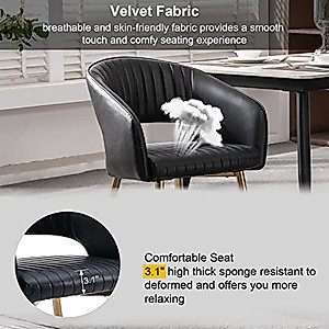 Guyou Set of 6 Modern Dining Arm Chairs Gold Legs, PU Leather Upholstered Dining Room Chair Hollow Back Guest Side Chair with Quilting Padded Cushion for Living Room (Black Faux Leather, 6 Pack)