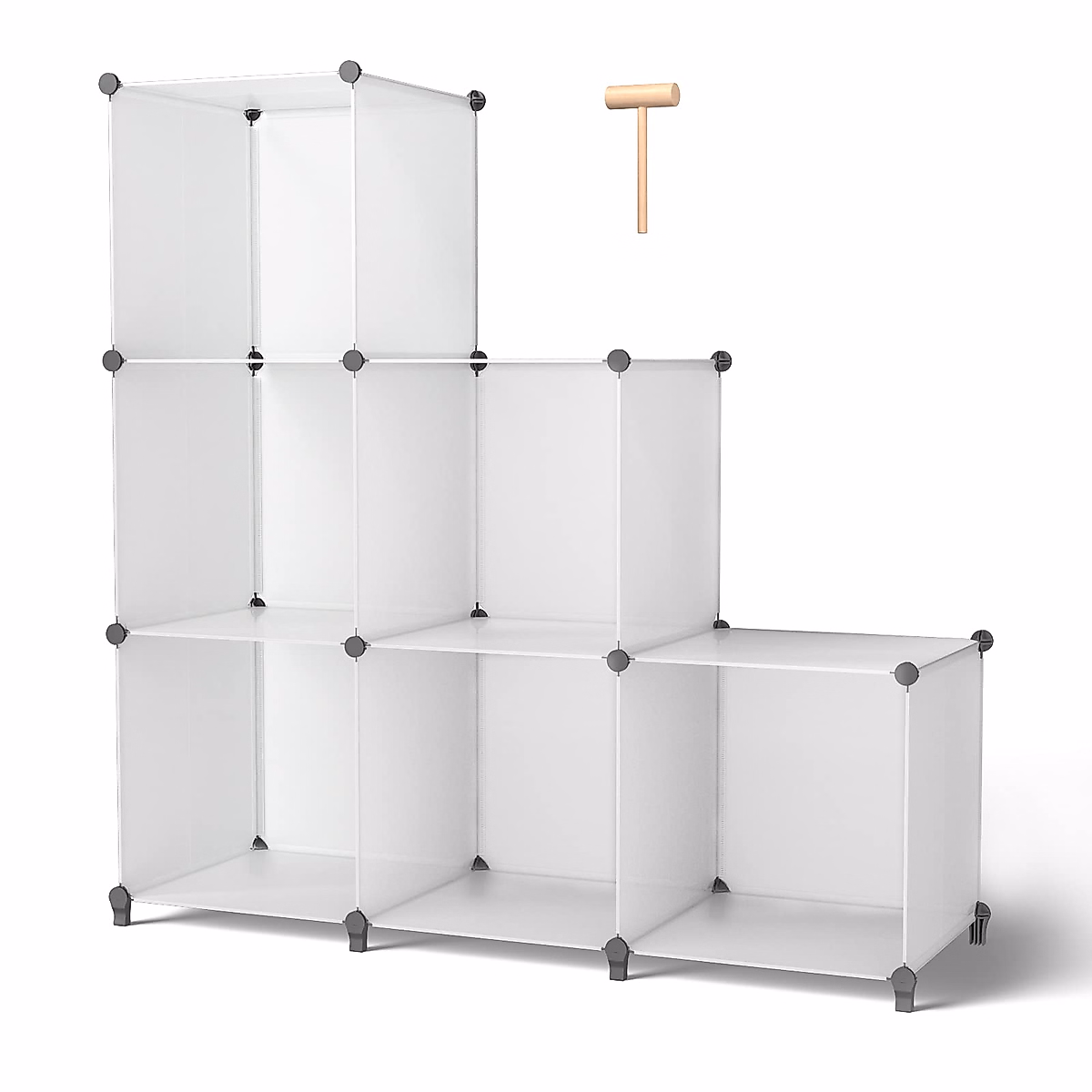 Homywish Cube Storage Organizer 6-Cube Closet Storage Shelves with Wooden Hammer DIY Closet Cabinet Room Storage Bookshelf Plastic Square Organizer Shelving for Home, Office, Bedroom, White…