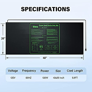 iPower GLHTMTL-A 48" x 20" Waterproof Durable Seedling Heat Mat Warm Hydroponic Plant for Indoor Gardening Germination Starting, Black