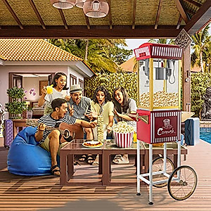 Cornrush Popcorn Maker Professional Cart Retro Classic Popcorn Popper Machine 8 Ounce with Nonstick Kettle for Home Use, Party and Birthday Gift, Red