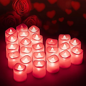 Litake 24PCS Red Flameless Candles Red Tea Lights Candles Led Candles with Red Flickering Light Fake Candles Battery Operated Electric Candles for Valentine Wedding Party Anniversary Decor