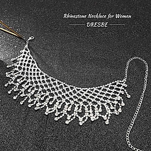 DRESBE Rhinestone Choker Tassel Chokers Necklaces Prom Collar Necklace Chain Party Neck Jewelry Accessories for Women (Silver)
