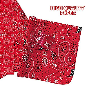 16 Sheets Western Party Gift Wrapping Paper Red Bandana Wrapping Paper Set 3 Design Cowboy Party Wrapping Paper for Western Cowboy Themed Party, Paisley Cowgirl Farm Party Decoration 20'' x 27''