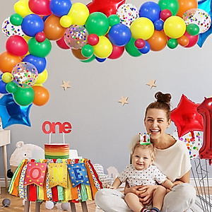 HYOWCHI Sesame Friends 1st Birthday Party Supplies - Sesame Theme First Birthday Decorations, Balloon arch, Highchair Banner, Crown, Banner, Topper, Cartoon Sesame One Year Old Birthday Supplies Decor