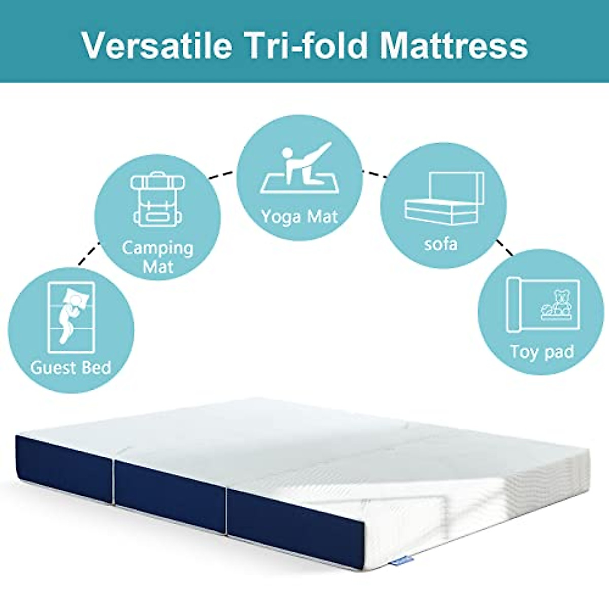Iyee Nature Folding Mattress, 3 inch Tri-Fold Memory Foam Mattress, Foldable Mattress Topper with Bamboo Cover for Camping, Guest - Full Size, 73" x 52" x 3"