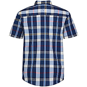 Tommy Hilfiger Boys' Short Sleeve Woven Button Down Shirt, Navy Blazer Plaid, 16-18