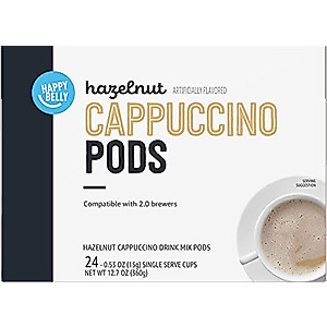 Amazon Brand - Happy Belly Light Roast Cappuccino Coffee Pods, Hazelnut Flavored, Compatible with K-Cup Brewers, 24 Count